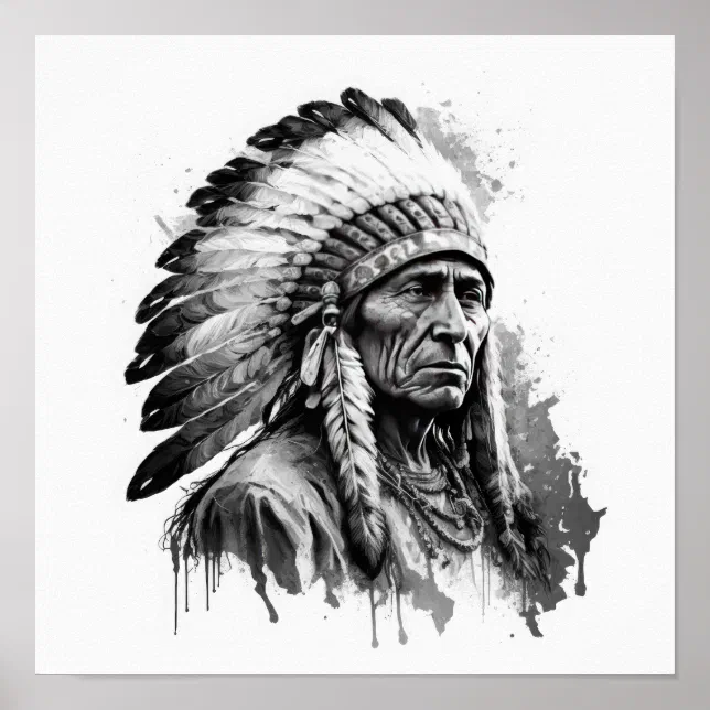 Native American Chief Art Print Poster | Zazzle