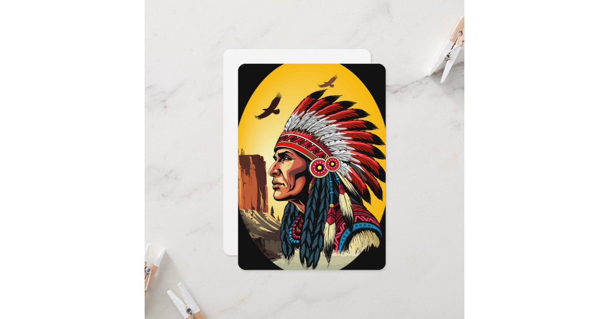 Native American Chief on wild Landscape Sunset Invitation | Zazzle