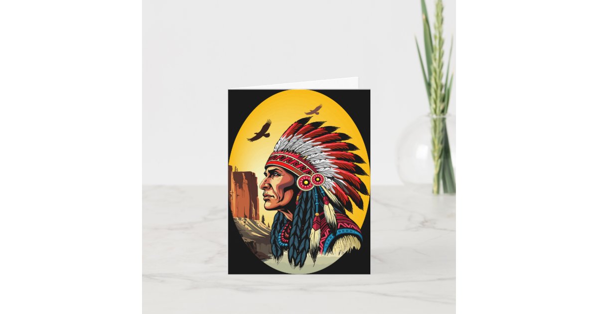 Native American Chief on wild Landscape Sunset Invitation | Zazzle