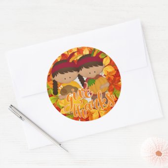 Native American Couple - Give Thanks Classic Round Sticker | Zazzle