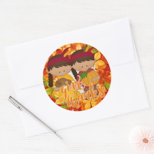 Native American Couple - Give Thanks Classic Round Sticker | Zazzle