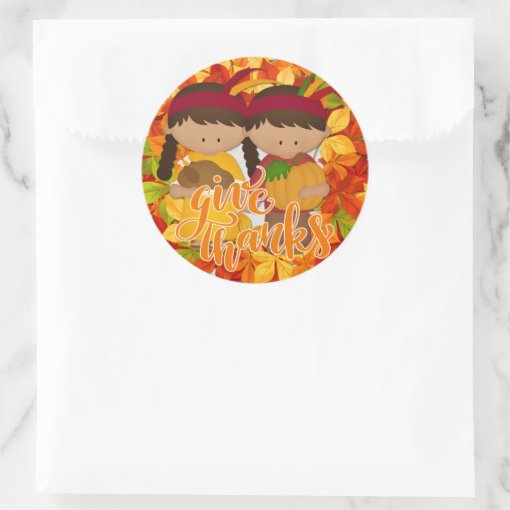 Native American Couple - Give Thanks Classic Round Sticker | Zazzle