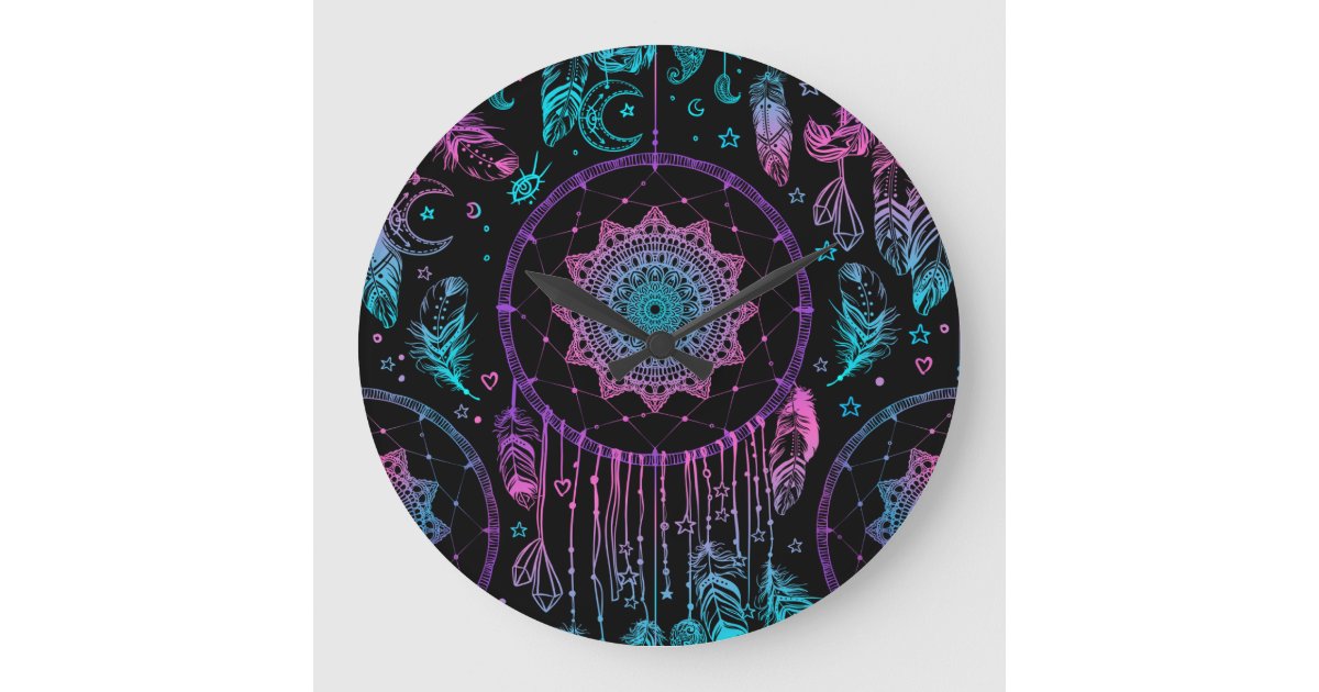 Native American Dreamcatcher Moon Pattern Large Clock | Zazzle