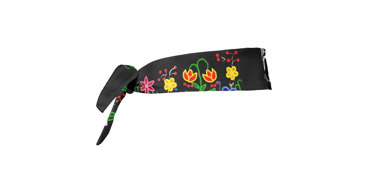 Native American Floral MMIW POW Anishinaabe Black Tie Headband | Zazzle
