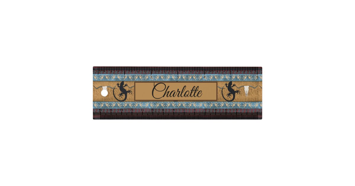 Native American Gecko/Lizard editable name Ruler | Zazzle