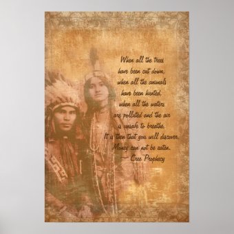 Native American Indian couple Cree Prophecy Poster | Zazzle