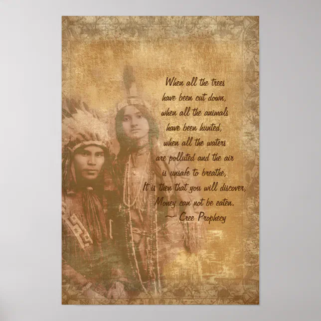 Native American Indian couple Cree Prophecy Poster | Zazzle