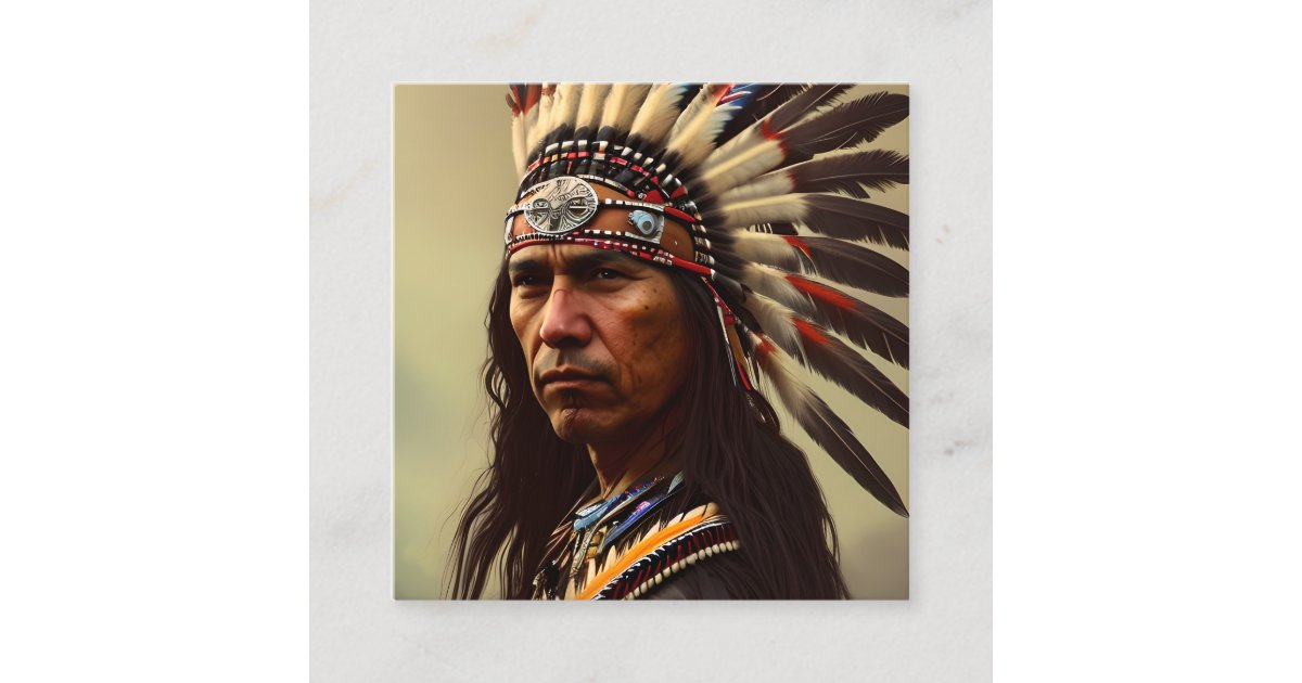 Native American Indian Warrior Square Business Card | Zazzle