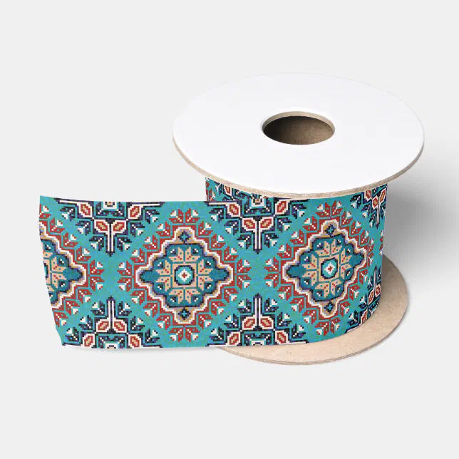 Native American Indians Navajo Mosaic Pattern Satin Ribbon | Zazzle