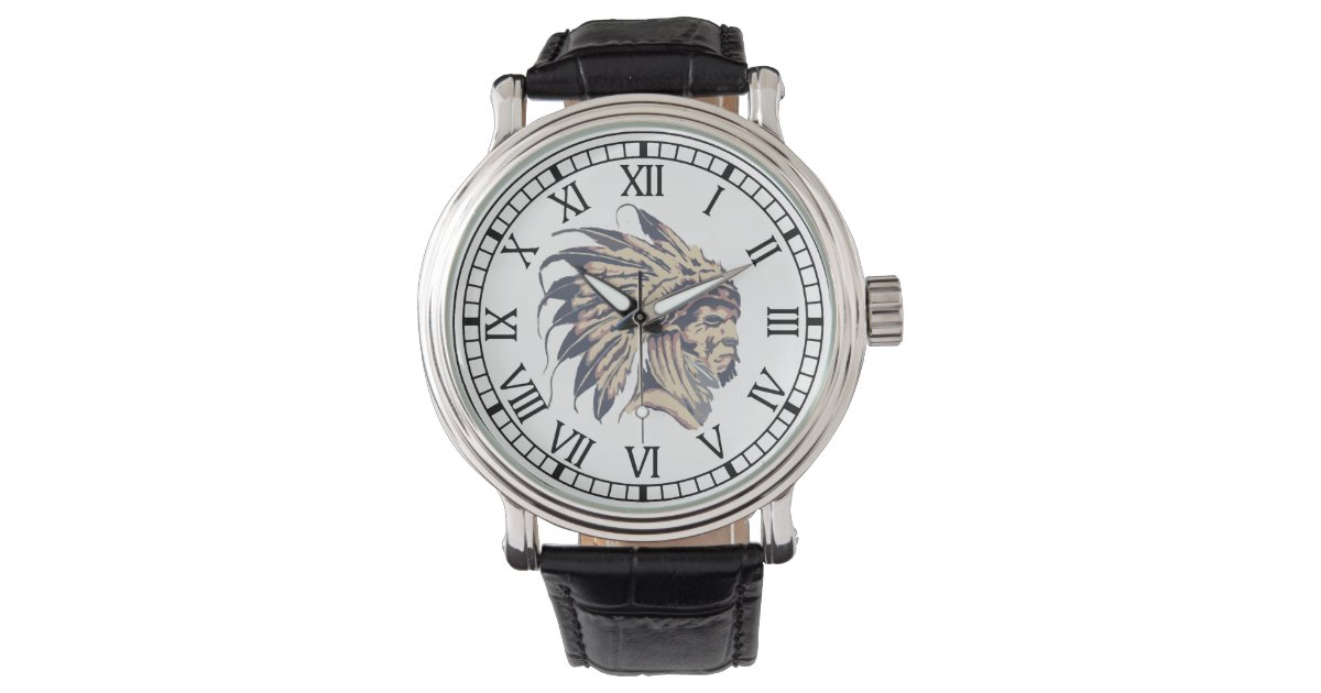 Native American Leather Strap Watch with Numbers | Zazzle