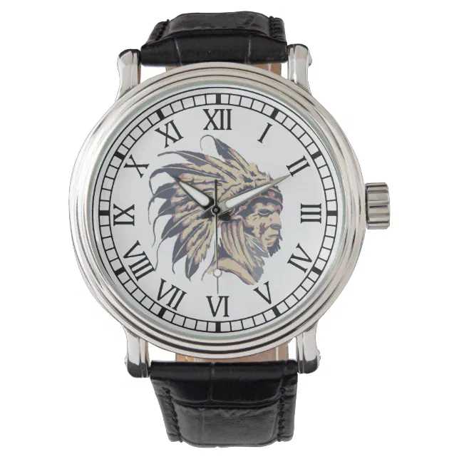 Native American Leather Strap Watch with Numbers | Zazzle