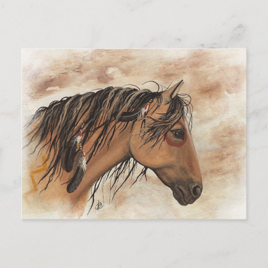 Native American Mustang Horse ArT by BiHrLe Postcard | Zazzle