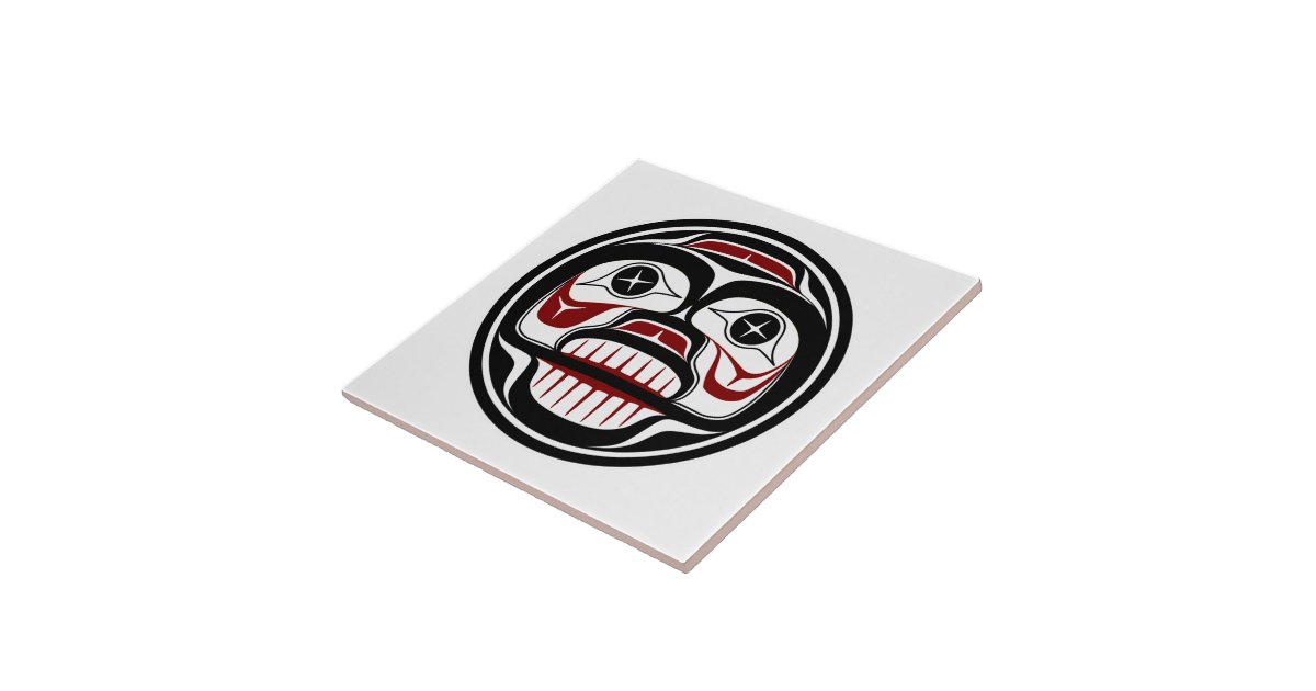 Native American Red Black Vector Art Weeping Skull Ceramic Tile | Zazzle