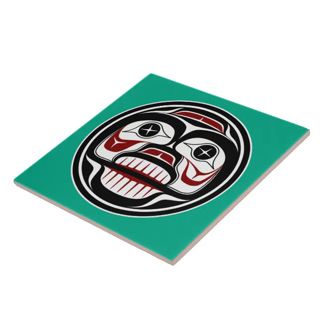 Native American Red Black Vector Art Weeping Skull Ceramic Tile | Zazzle