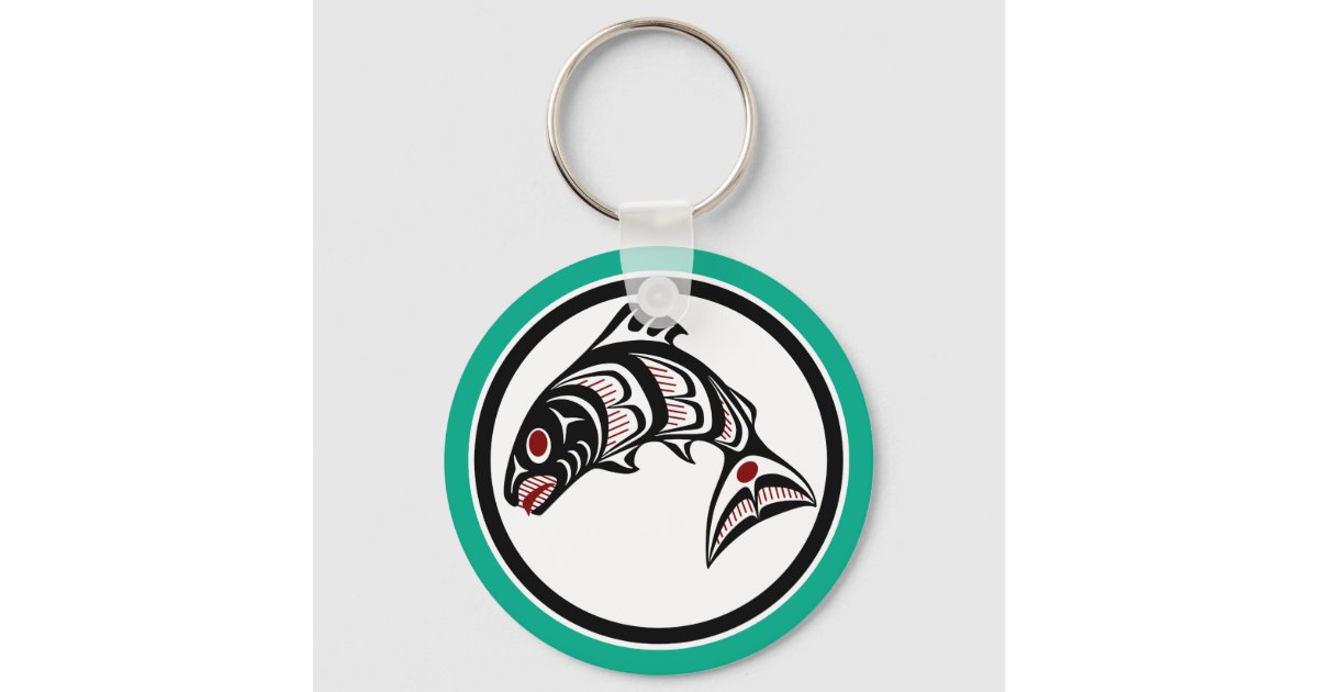 Native American Red White Black Haida Art Salmon Keychain | Zazzle