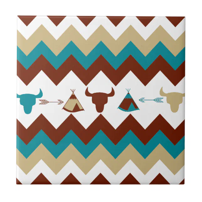 Native American Tribal Chevron Skulls Tipi Arrows Tile | Zazzle