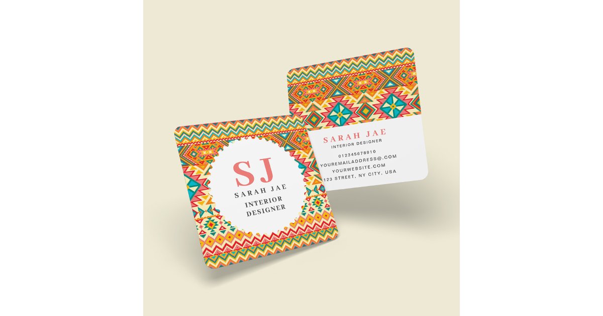 Native American Tribal Indigenous Indian Hippie Square Business Card ...