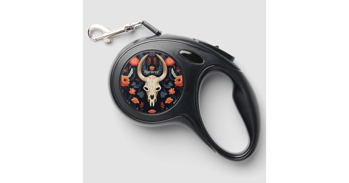Native American Tribal Steer Skull and Flowers Retractable Pet Leash ...