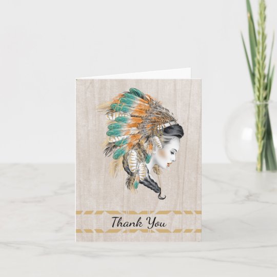 Native American You With Indian Princess Thank You Card | Zazzle.com