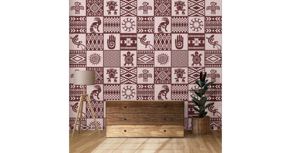 Native Americans Ethnic Symbols Brown Pattern Wallpaper | Zazzle