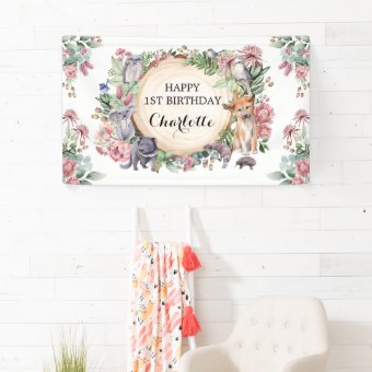 Native Australian Animals Floral Happy Birthday Banner | Zazzle