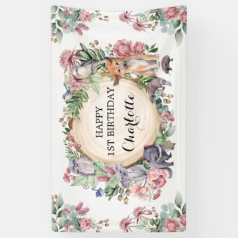 Native Australian Animals Floral Happy Birthday Banner | Zazzle