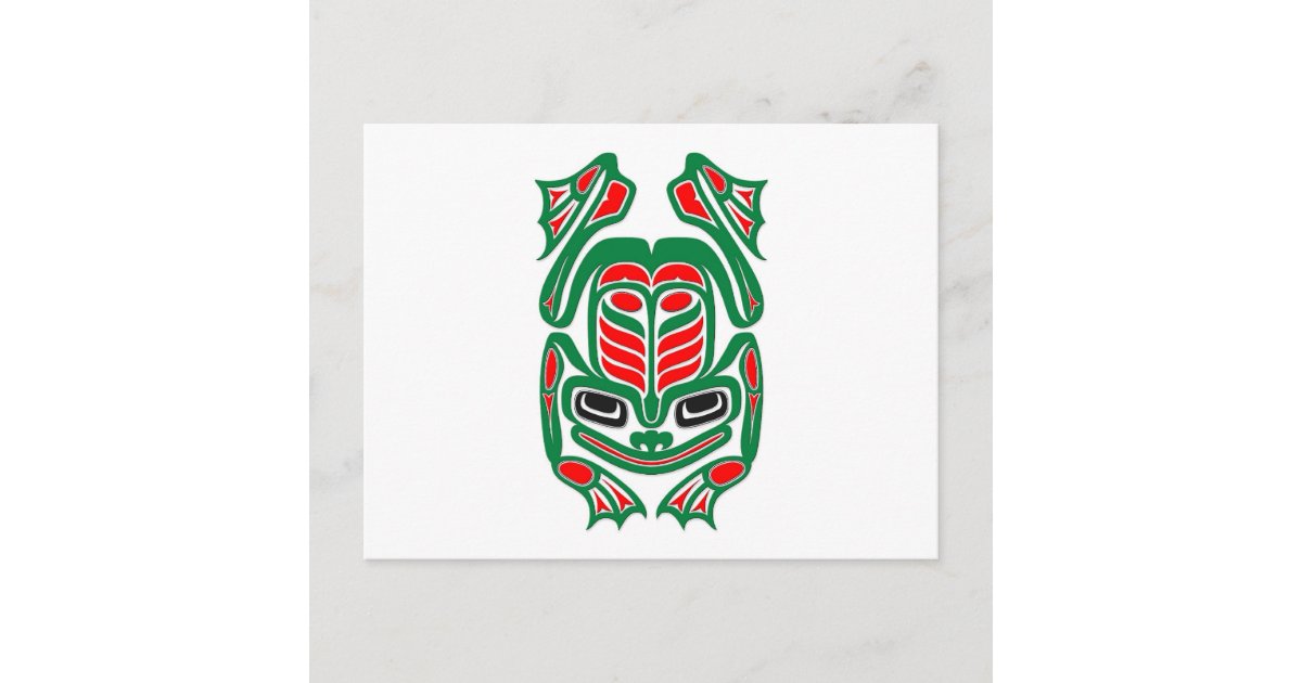 Native Haida Art Red and Green Frog - white Postcard | Zazzle