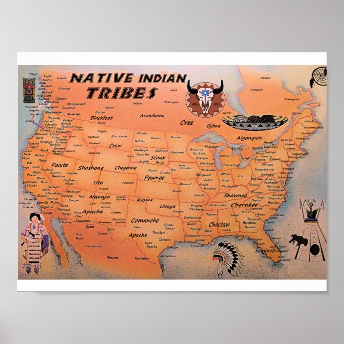 Native Indian Tribes Map Poster | Zazzle.com