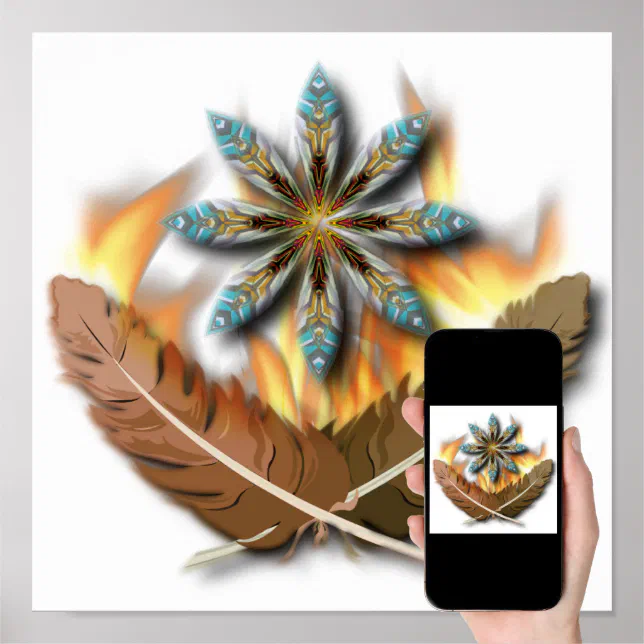 native red tailed hawk feathers and flames digital poster | Zazzle