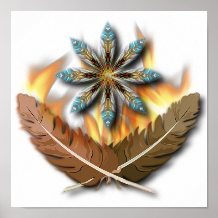 native red tailed hawk feathers and flames digital poster | Zazzle