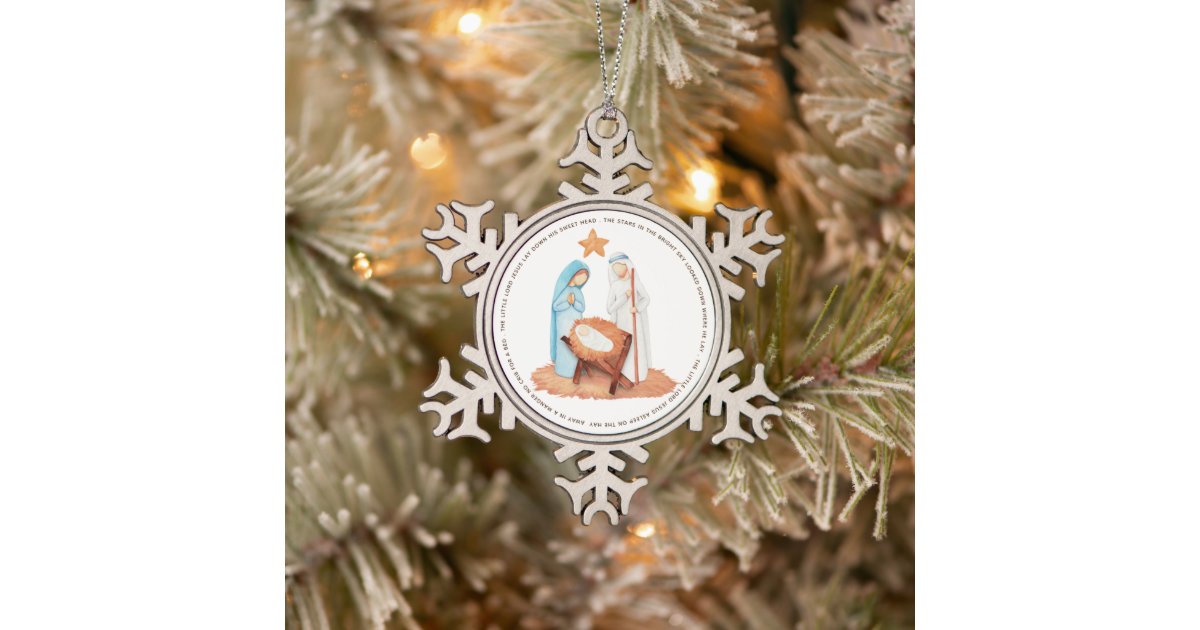 Nativity Away In A Manger Carol Lyrics Snowflake Pewter Christmas ...