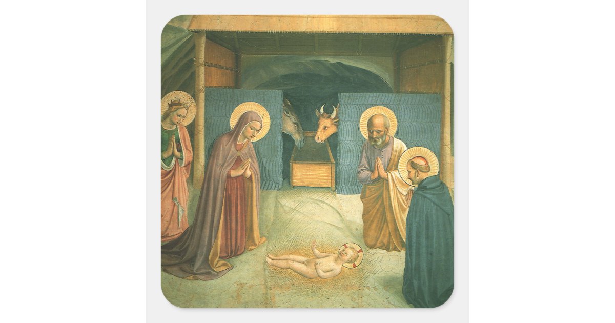 Nativity by Fra Angelico Square Sticker | Zazzle
