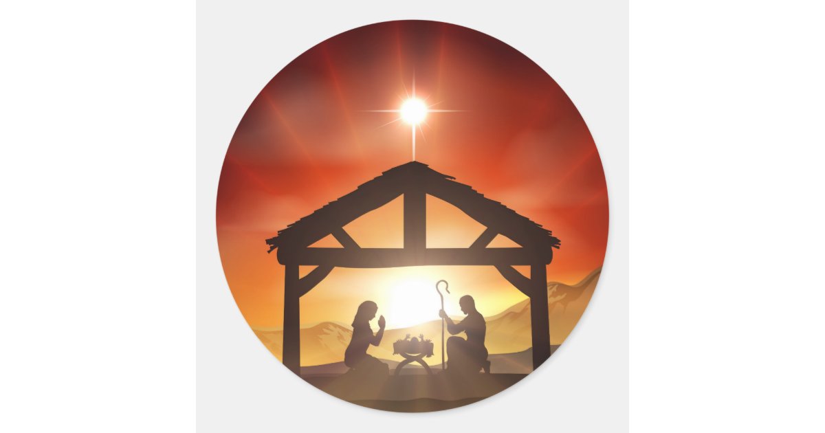 Nativity Christian Christmas Scene Classic Round Sticker | Zazzle