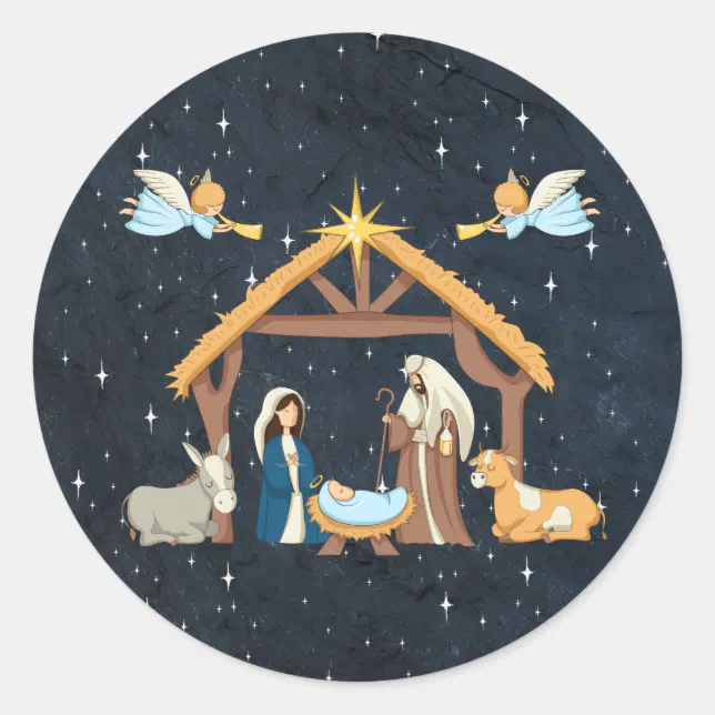 Nativity Christmas Classic Round Sticker | Zazzle