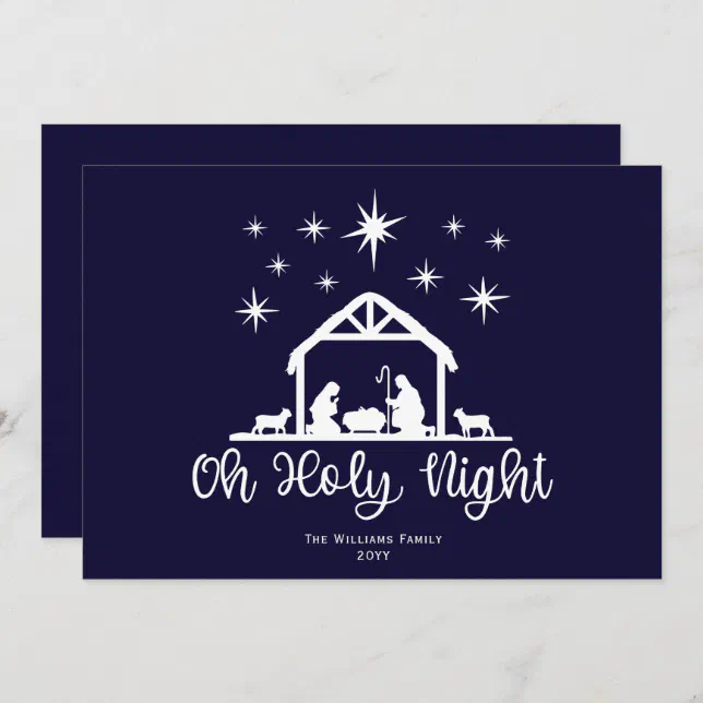 Nativity Manger Oh Holy Night Script Holiday Card | Zazzle