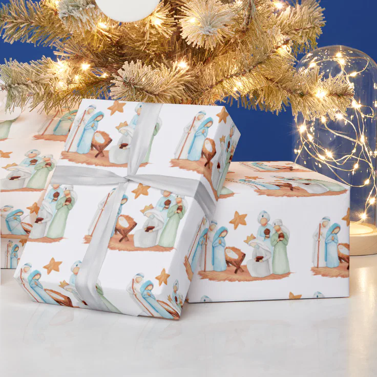 Nativity Mary Joseph Jesus 3 Wise Men Christmas Wrapping Paper | Zazzle