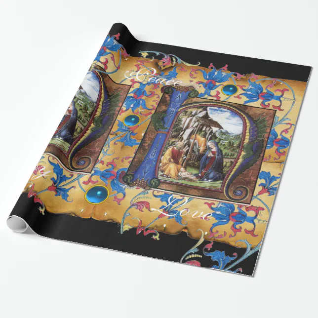 NATIVITY MONOGRAM FLORAL CHRISTMAS PARCHMENT WRAPPING PAPER | Zazzle