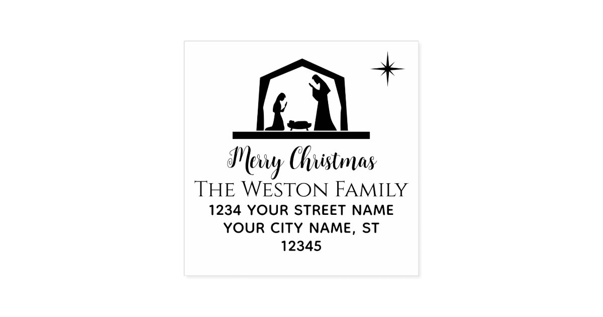 Nativity Scene #2B Manger Baby Jesus Name Address Self-inking Stamp ...