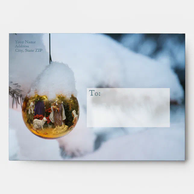 Nativity Scene and Bethlehem Star Pattern Envelope | Zazzle