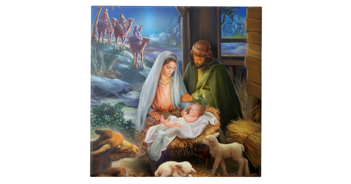 Nativity scene ceramic tile | Zazzle