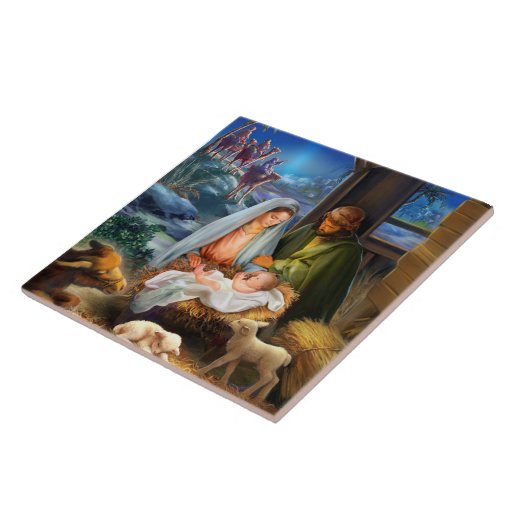 Nativity scene ceramic tile | Zazzle