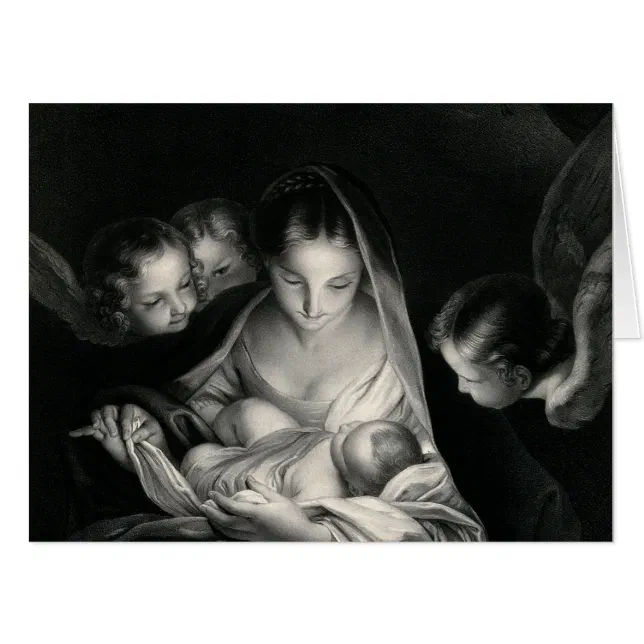 Nativity Scene Crib Virgin Mary Baby Jesus Angels Card | Zazzle