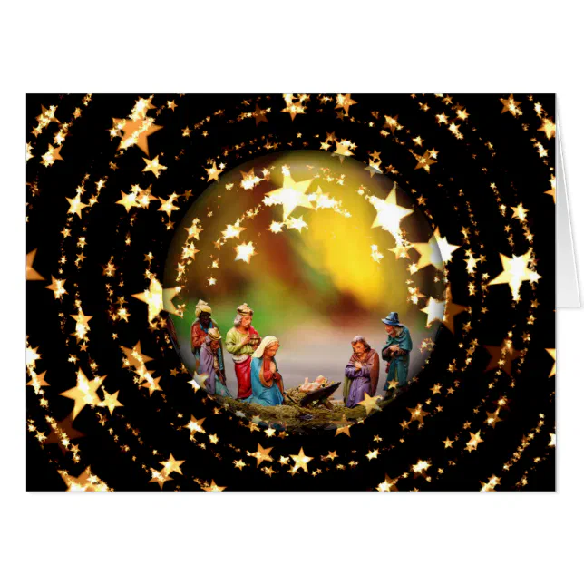 Nativity Scene Crib Virgin Mary Jesus Joseph Stars Card | Zazzle