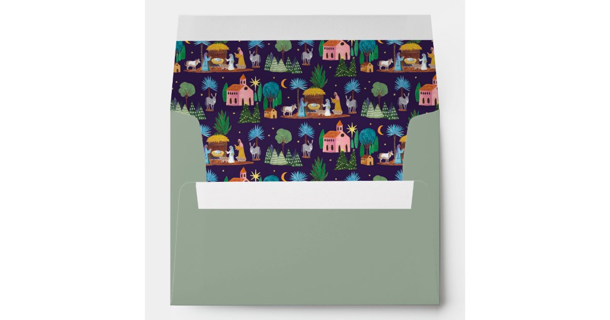 Nativity Scene Hand drawn Christmas Envelope | Zazzle