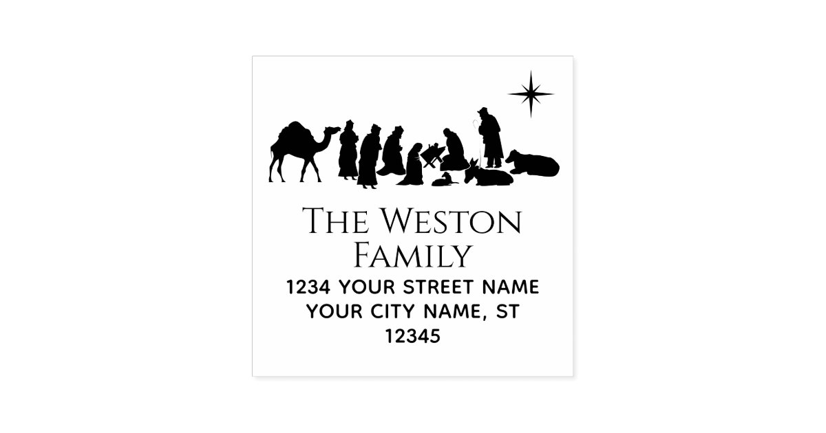 Nativity Scene Manger Baby Jesus Name Address Self-inking Stamp | Zazzle