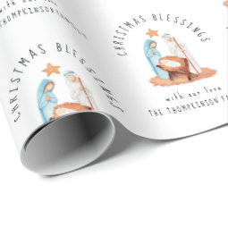 Nativity Scene Pattern Name Christmas Blessings Wrapping Paper | Zazzle