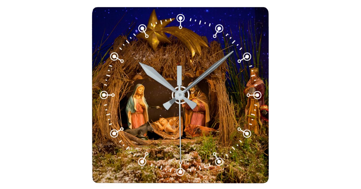 Nativity scene square wall clock | Zazzle.com