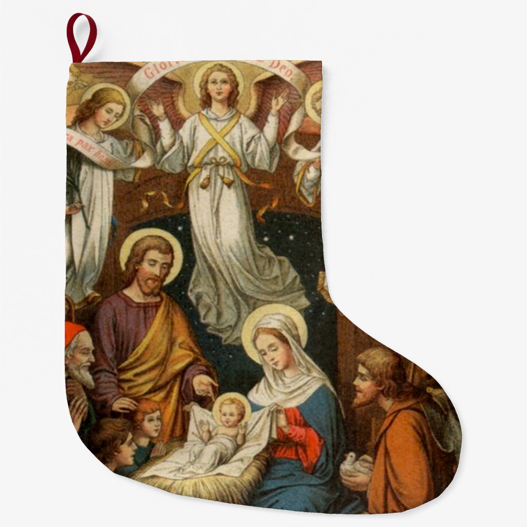 Nativity Scene with Angels Christmas Stocking | Zazzle