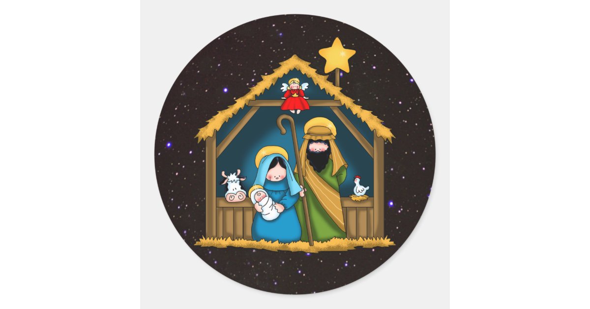 Nativity Stable Scene Classic Round Sticker | Zazzle