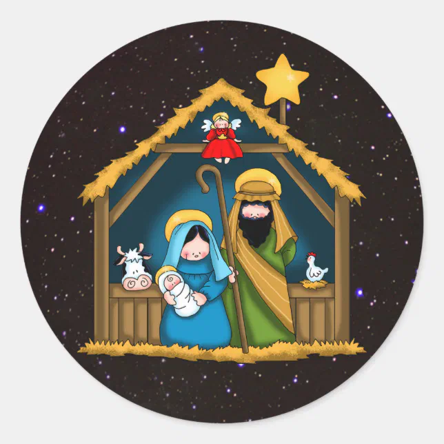 Nativity Stable Scene Classic Round Sticker | Zazzle